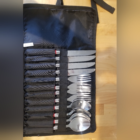 Coleman | Dining | Vintage Coleman 4person Camping Flatware Set Red ...